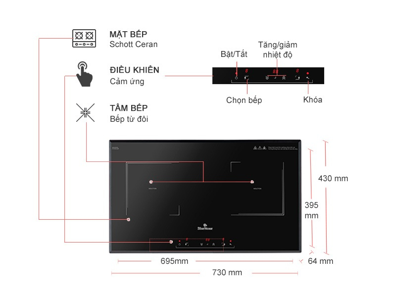 Bếp từ đôi BlueStone ICB-6833 Giá Rẻ, Chính Hãng | Nguyễn Kim