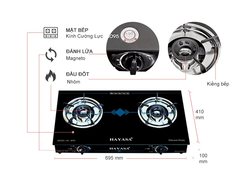Bếp gas đôi Hayasa HA-8095 Chính Hãng, Giá Rẻ | Nguyễn Kim