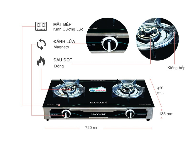 Bếp gas đôi Hayasa HA-9200 Chính Hãng, Giá Rẻ | Nguyễn Kim