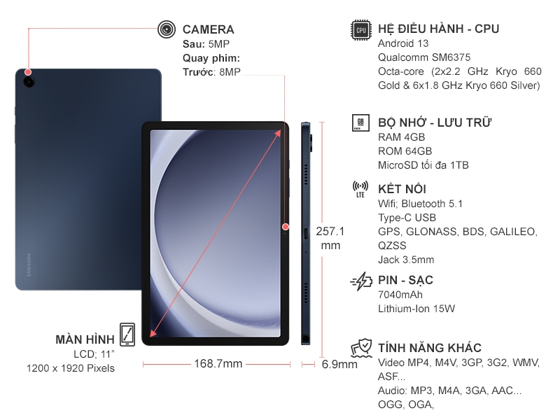 Máy Tính Bảng Samsung Galaxy Tab A9+ 64GB Xanh Giá Rẻ, Chính Hãng ...