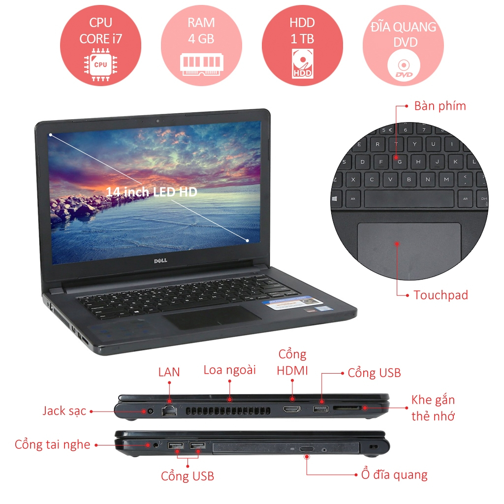 Laptop Dell Inspiron 14 5459 (70088615) giá rẻ | Nguyễn Kim