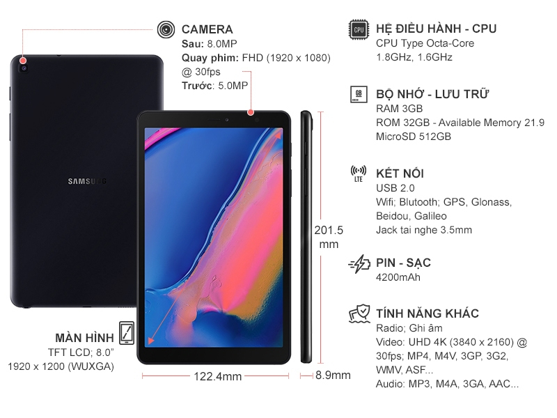 Máy tính bảng Samsung Galaxy Tab A 2019 Đen Giá Tốt | Nguyễn Kim
