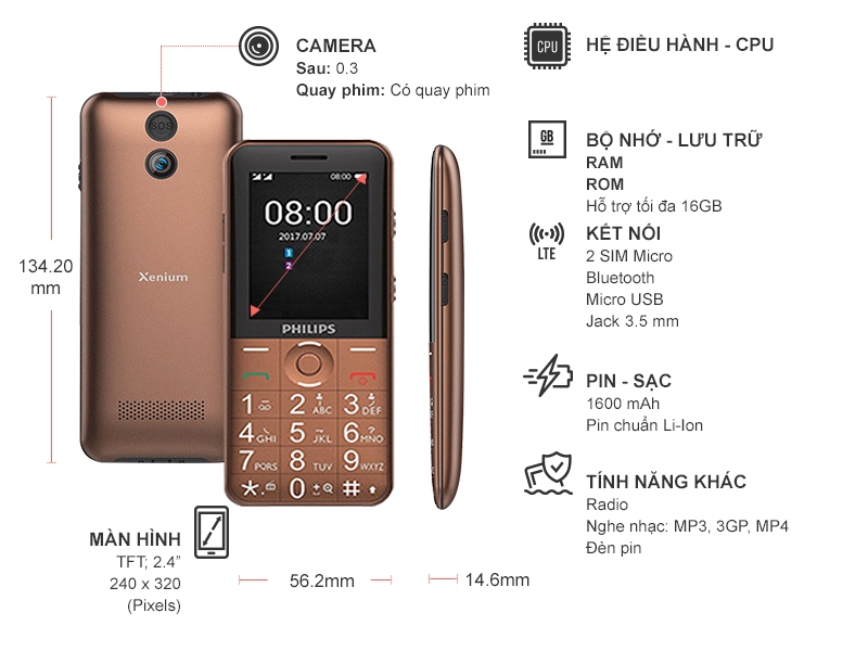 Philips Xenium E331 Brown giá rẻ tại Nguyễn Kim