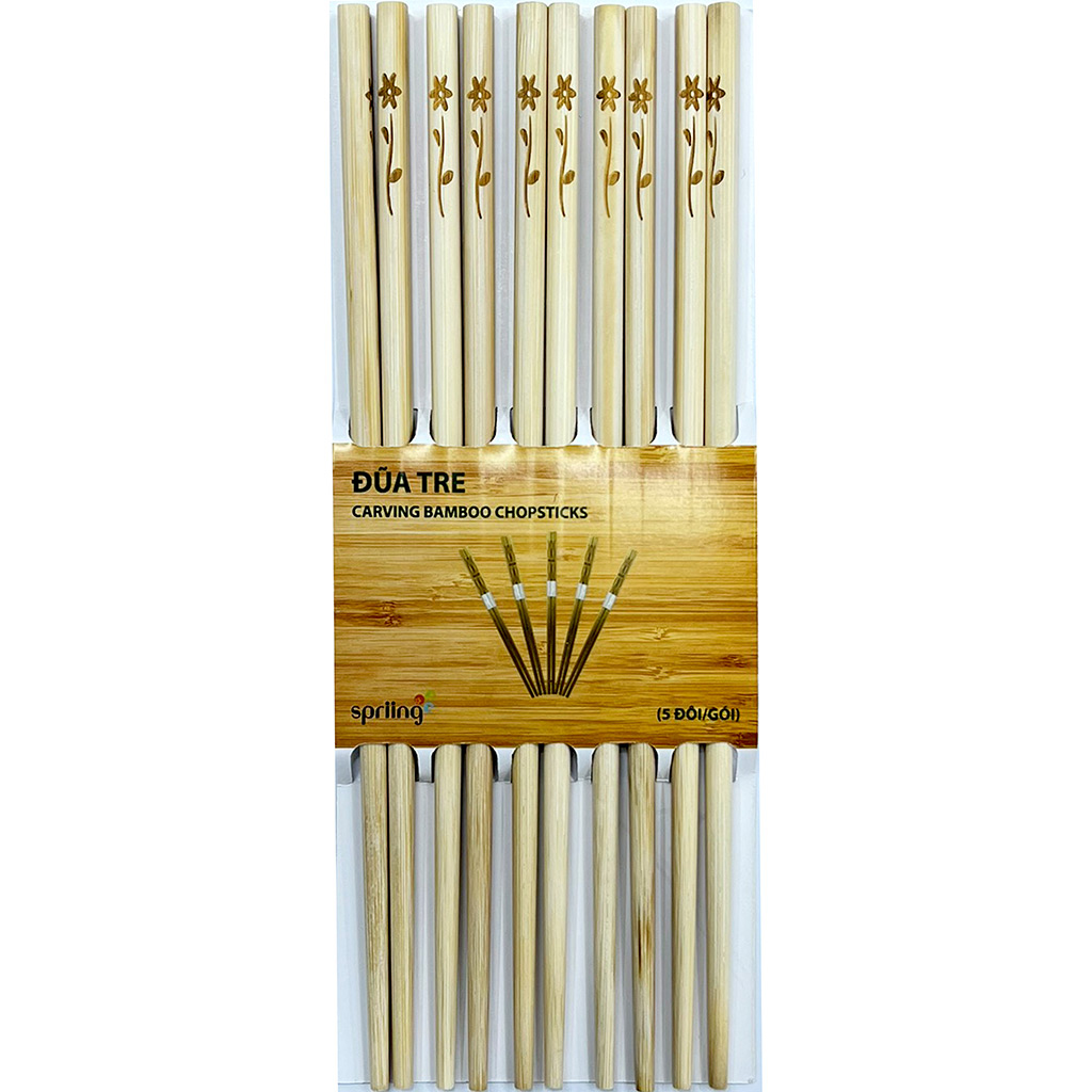 Lốc 5 đũa tre khắc hoa văn Spriing Giá Rẻ | Nguyễn Kim