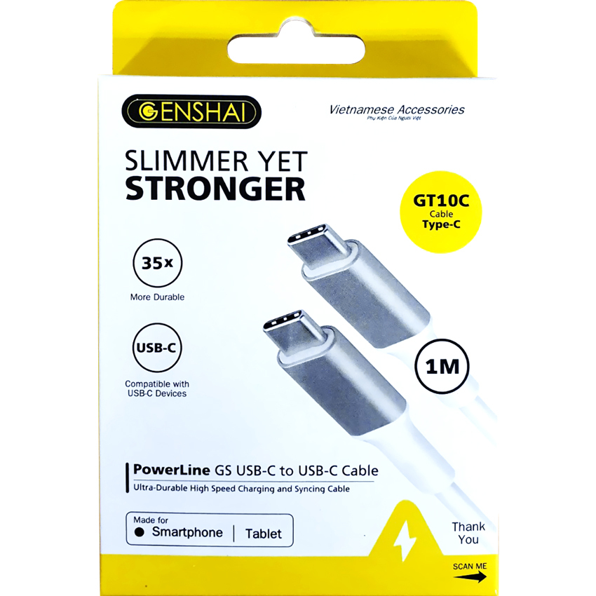 Cáp sạc Genshai Type-C to Type-C GT10C (1m) Chính Hãng | Nguyễn Kim