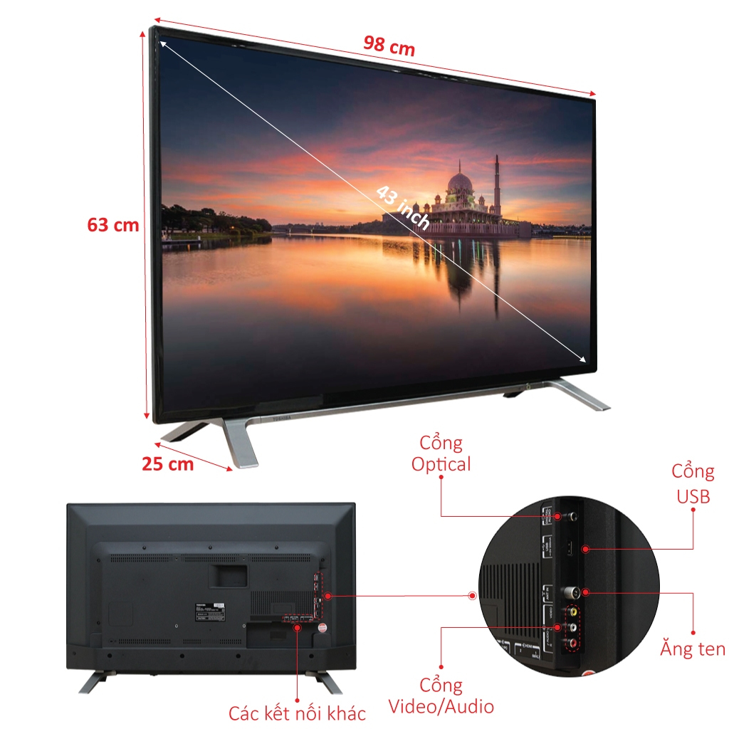 Tivi Toshiba 43 inches 43L3650VN bán trả góp 0% tại Nguyễn Kim