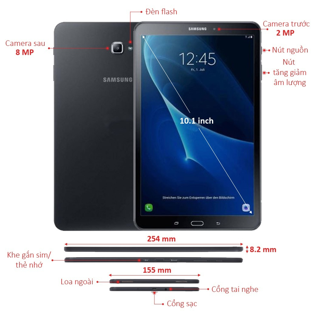 Máy tính bảng Samsung Galaxy Tab A T585 đen giá ưu đãi tại nguyễn kim