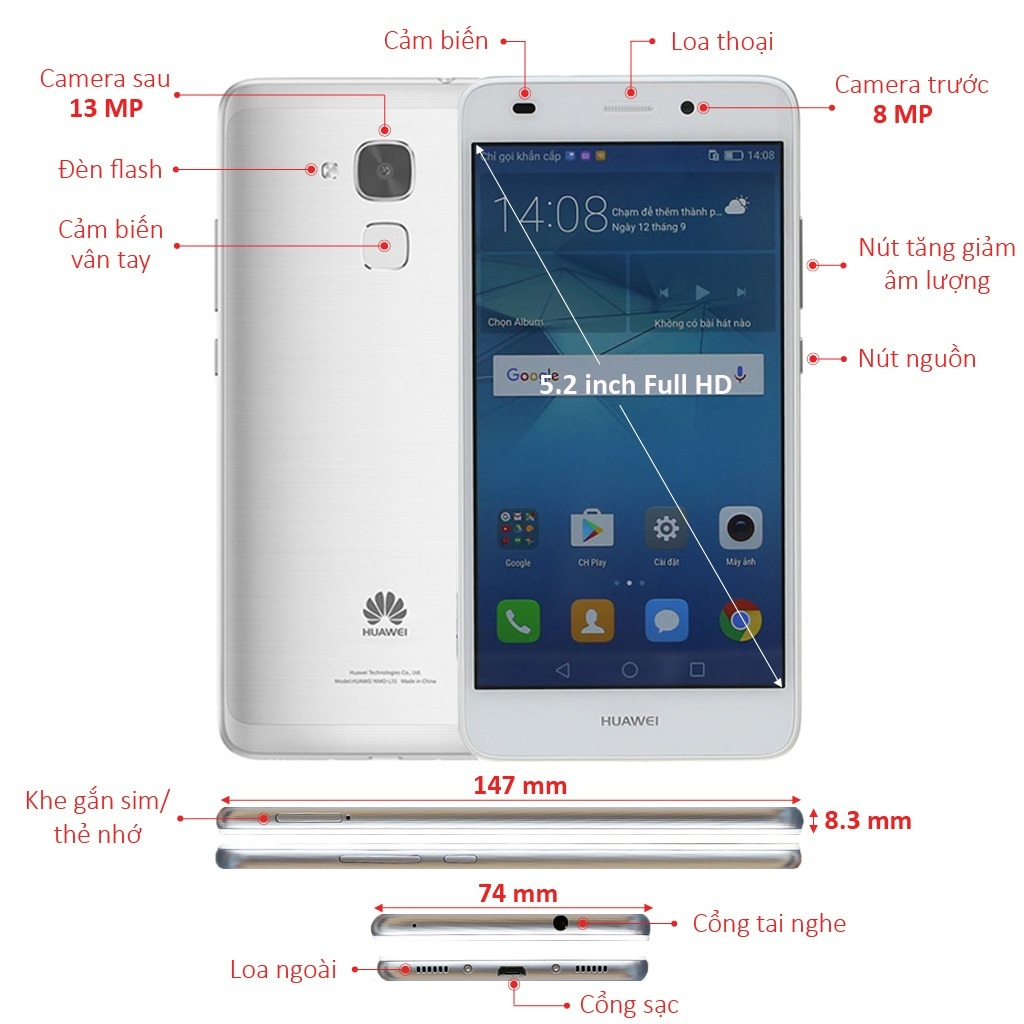 Điện thoại Huawei GR5 Mini màu bạc giá ưu đãi tại Nguyễn Kim