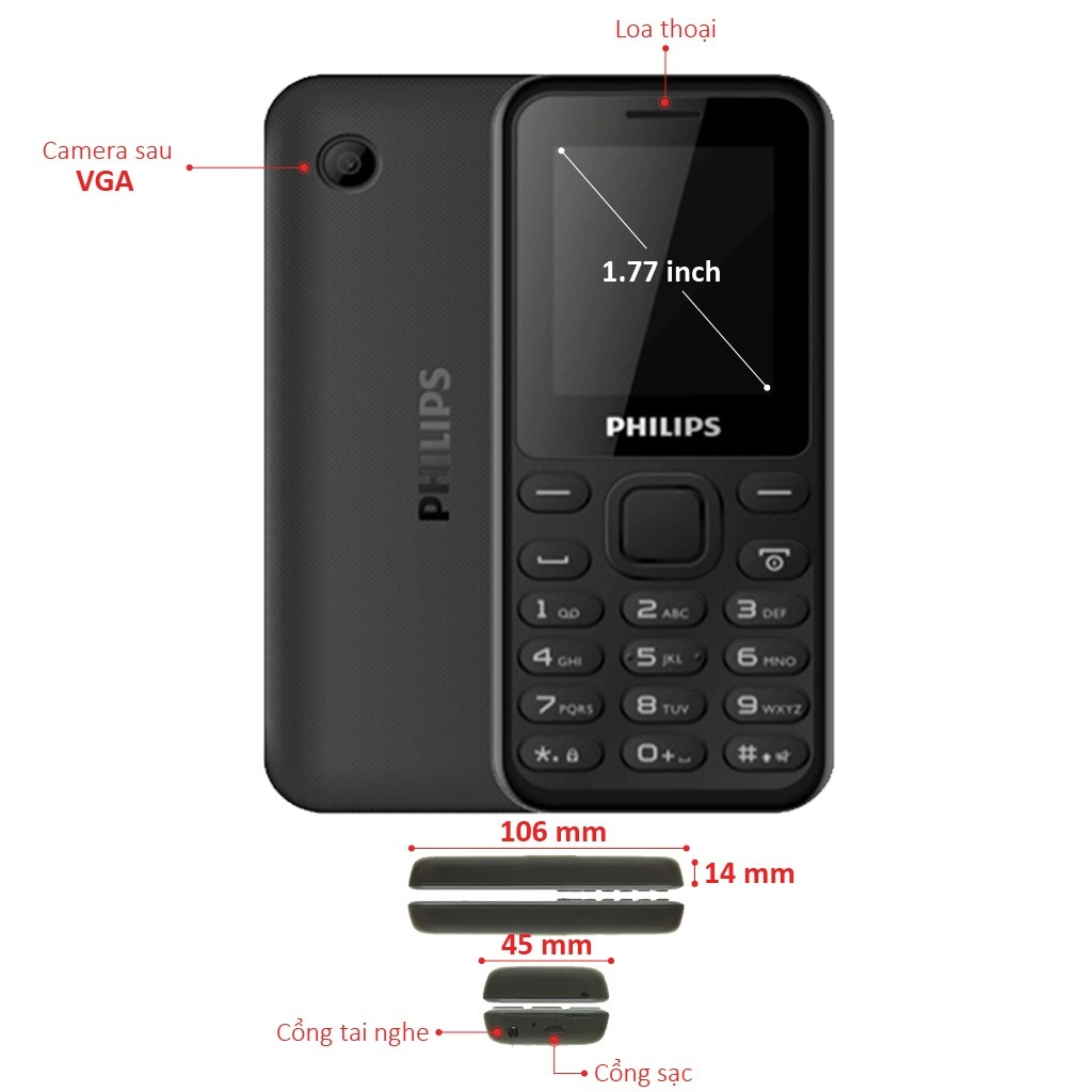 Philips E105 đen chính hãng, giá tốt | nguyenkim.com