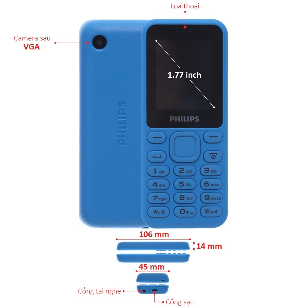 Philips E105 xanh duong chính hãng, giá tốt | nguyenkim.com