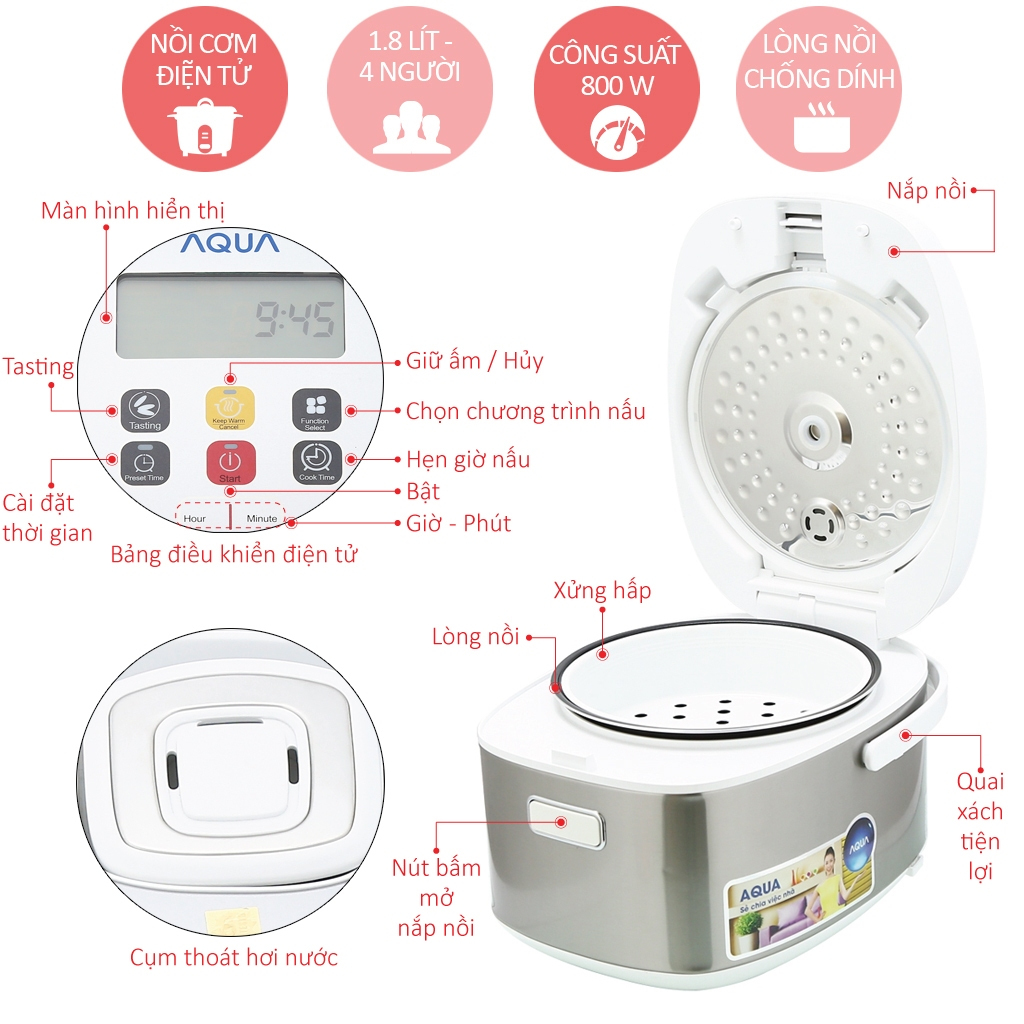 Nồi cơm điện Aqua ARM-HS18A chính hãng giá tốt tại Nguyễn Kim