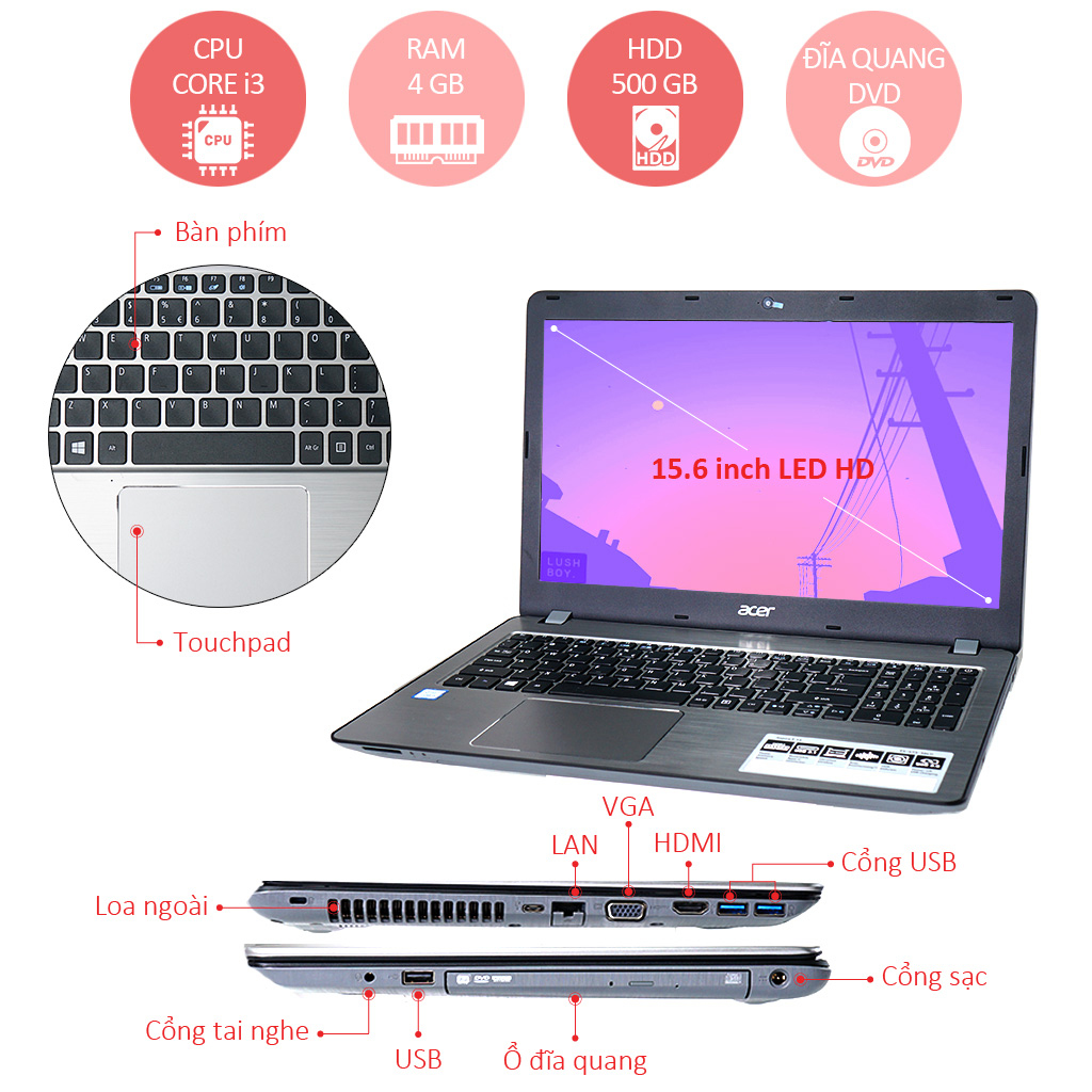 Laptop Acer Aspire F5 573 36LH Core i3-7100U giá tốt tại Nguyễn Kim