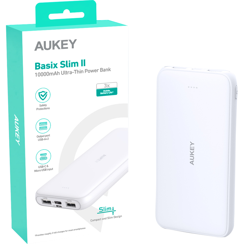 Pin sạc dự phòng Aukey PB-N99 10.000mAh Trắng Giá Rẻ, Chính Hãng | Nguyễn Kim