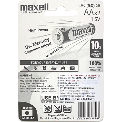 Pin Super Alkaline AA vỉ 2 viên Maxell LR6AAPRO Giá Rẻ | Nguyễn Kim