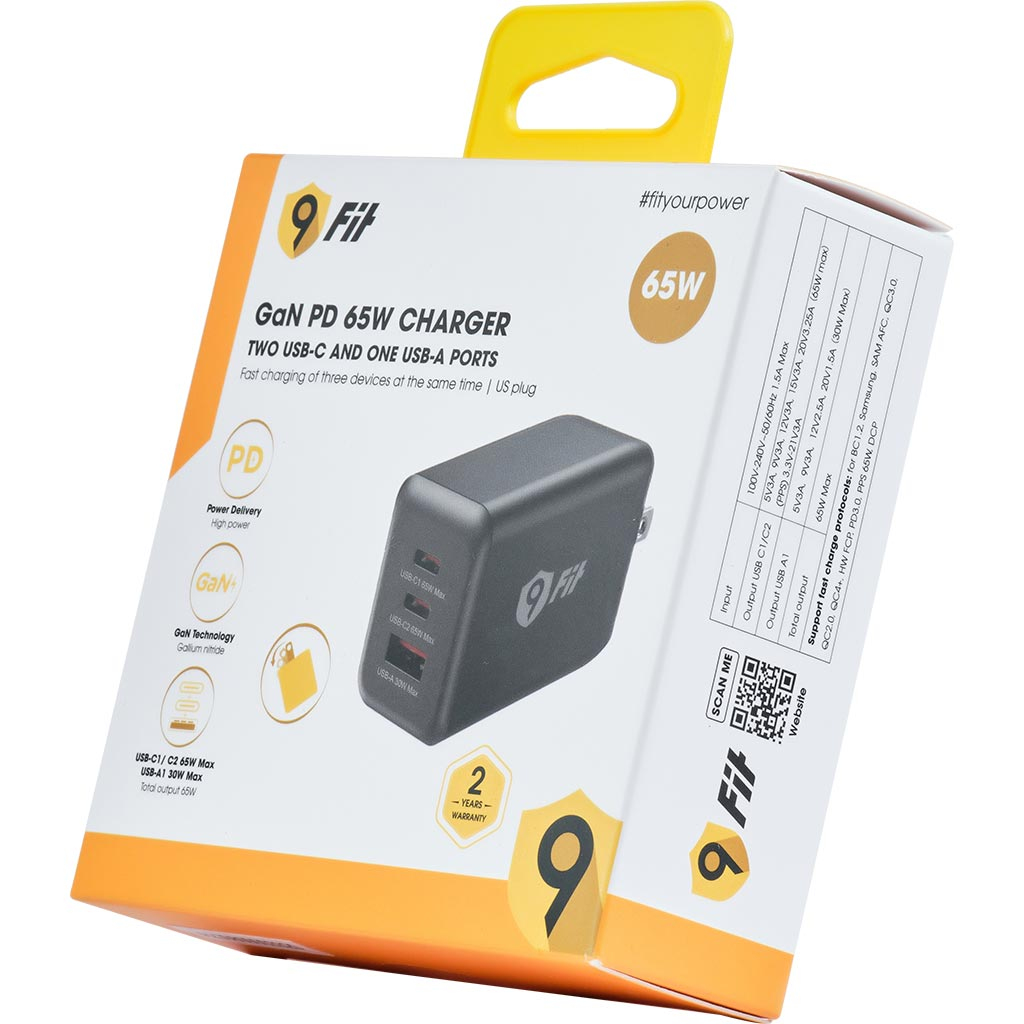 Củ sạc 9Fit PD 65W 1A2C GaN 9FAC002B Đen Giá Rẻ | Nguyễn Kim