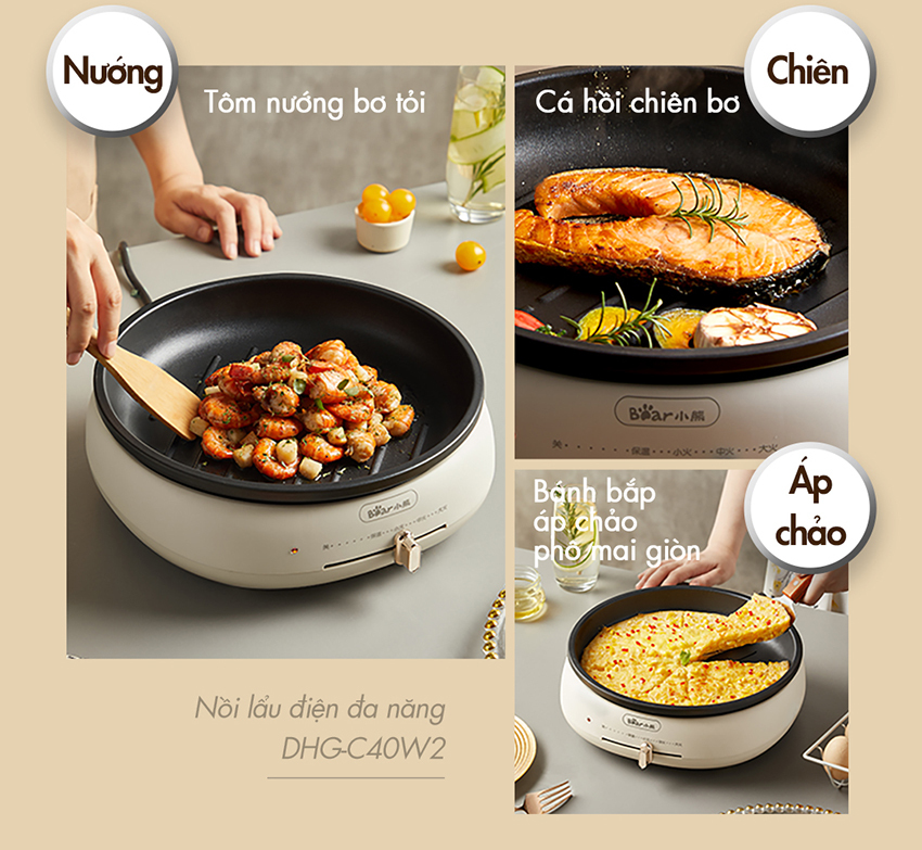 Nồi lẩu nướng đa năng Bear DHG-C40W2 Giá Rẻ, Chính Hãng | Nguyễn Kim