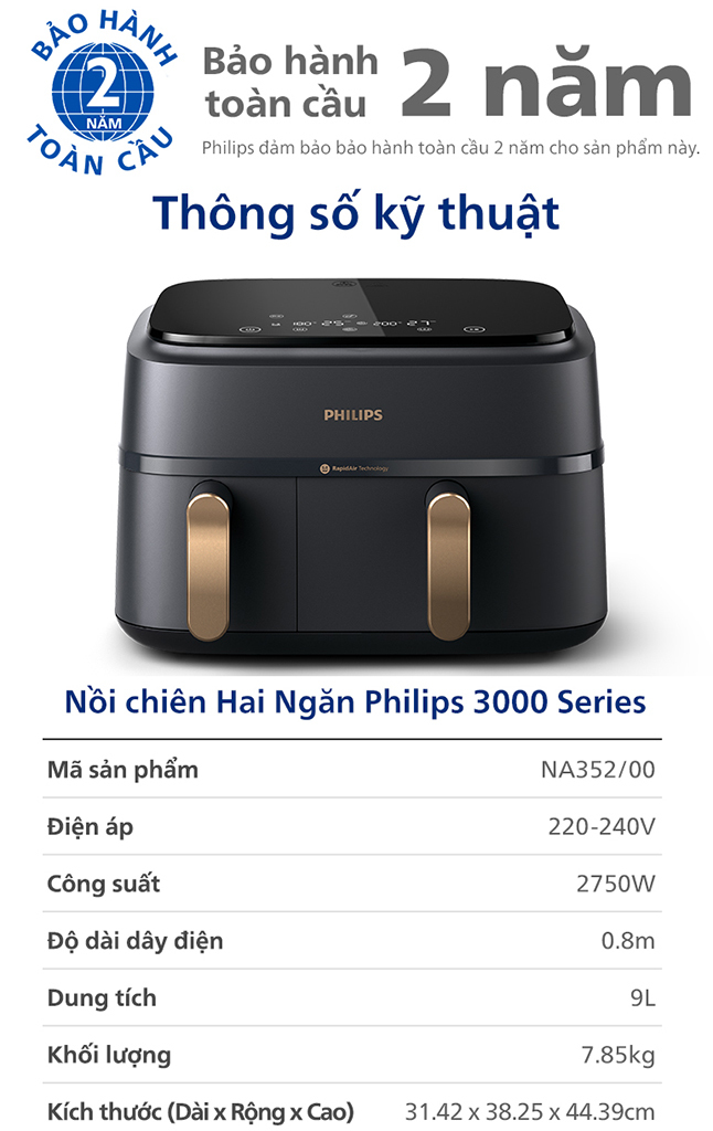 Nồi chiên không dầu Philips NA352/00 Giá Rẻ, Chính Hãng | Nguyễn Kim