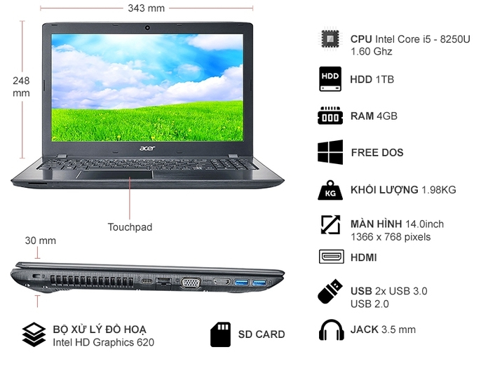 Laptop Acer Aspire E5-476-58KG / NX.GRDSV.001 | Nguyễn Kim