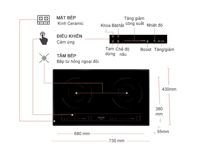 Bếp từ hồng ngoại Sakura SE-3260B Chính Hãng, Giá Tốt | Nguyễn Kim