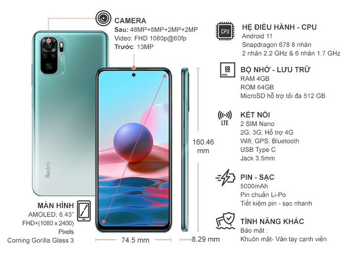 Xiaomi Redmi Note 10 4GB/64GB Chính Hãng, Giá Rẻ, Giao Hàng Ngay