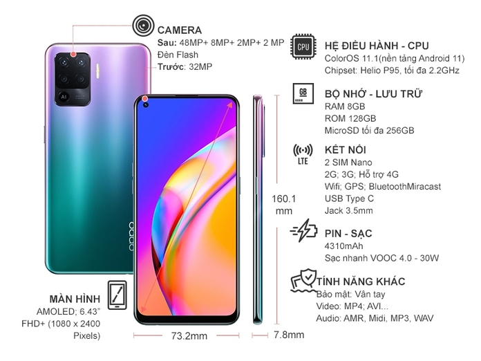 Điện Thoại OPPO A94 8GB/128GB Tím Chính Hãng, Giá Tốt | Nguyễn Kim