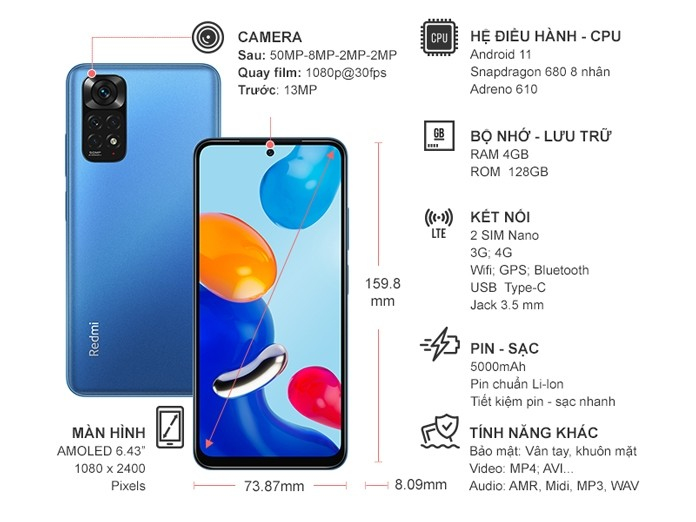 Điện thoại Xiaomi Redmi Note 11 4GB/128GB Xanh Dương Đậm Chính Hãng ...