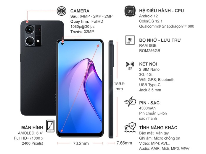 Điện thoại OPPO Reno8 8GB/256GB Đen Giá Rẻ, Chính Hãng | Nguyễn Kim