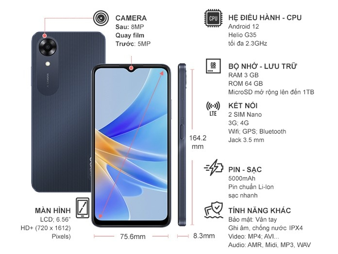 Điện Thoại OPPO A17K 3GB/64GB Xanh Chính Hãng, Giá Tốt | Nguyễn Kim