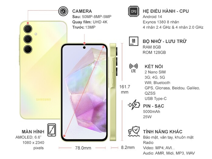 Điện Thoại Samsung Galaxy A35 5G 8GB/128GB Vàng Giá Rẻ, Chính Hãng ...