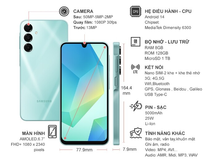 Samsung Galaxy A16 5G 8GB/128GB (SM-A166P/DS) Xanh lá Giá Rẻ | Nguyễn Kim