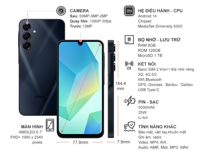 Samsung Galaxy A16 5G 8GB/128GB (SM-A166P/DS) Đen Giá Rẻ | Nguyễn Kim