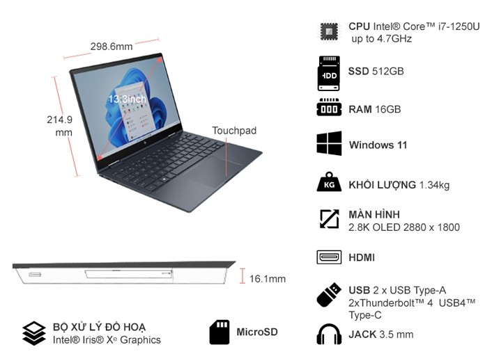 Laptop HP Envy x360 13-BF0090TU 76B13PA Chính Hãng, Giá Tốt | Nguyễn Kim