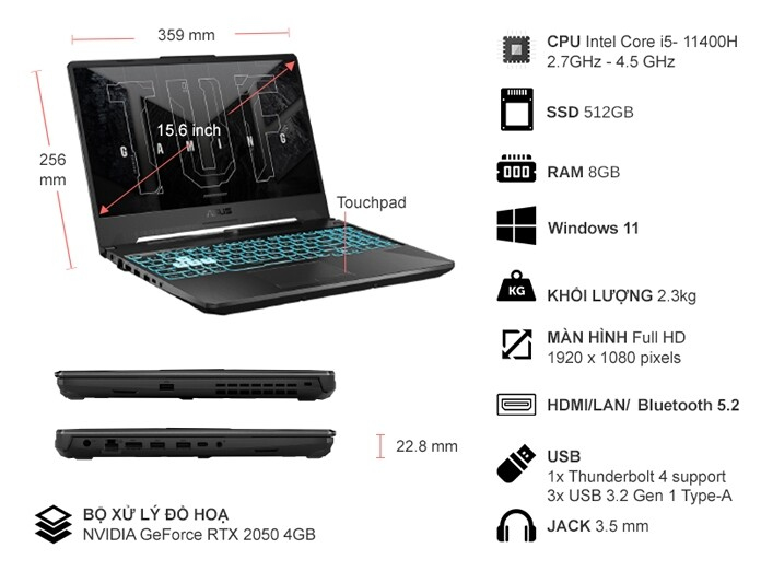 Laptop Asus TUF Gaming F15 i5-11400H (FX506HF-HN014W) Giá Rẻ | Nguyễn Kim