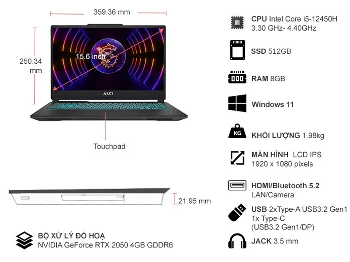 Laptop MSI Gaming Cyborg 15 i5-12450H (A12UCX-281VN) Giá Rẻ | Nguyễn Kim