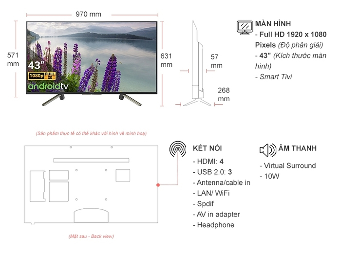 Smart tivi Sony 43 inch KDL-43W800F chính hãng tại Nguyễn Kim