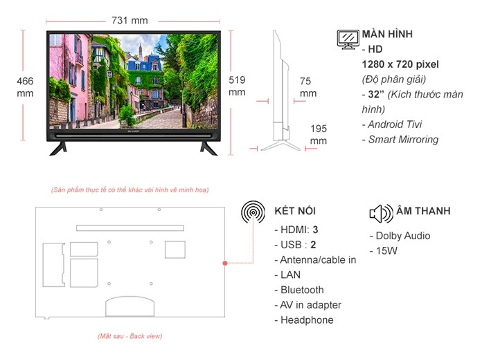 Android Tivi Sharp HD 32 inch 2T-C32EG1X Chính Hãng, Giá Tốt | Nguyễn Kim