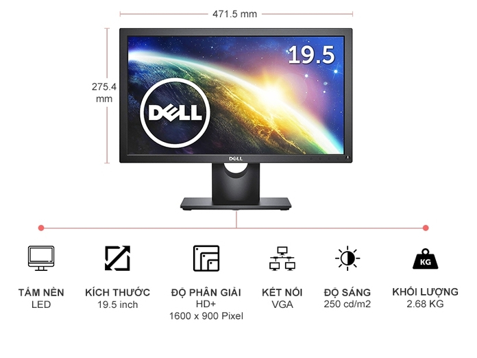 Màn hình vi tính Dell E2016H 19.5 inches HD giá tốt tại nguyenkim.com