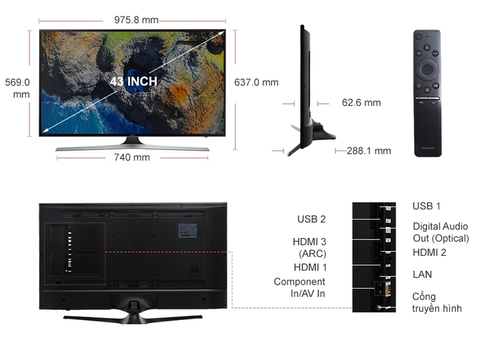 Smart tivi Samsung 43 inch UA43MU6100KXXV giá rẻ Nguyễn Kim