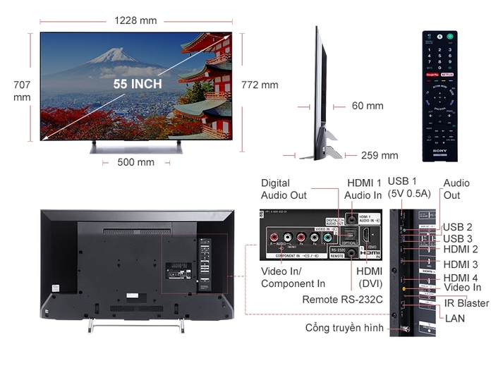 Smart tivi 4K Sony 55 inch KD55X9000E/SVN3 giá rẻ tại Nguyễn Kim