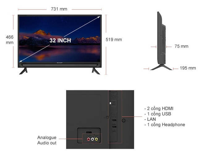 Tivi Sharp 32 inch LC-32SA4200X chính hãng tại Nguyễn Kim