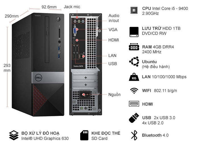 Mua PC Dell Vostro 3471 i5-9400 70205610 Giá Tốt | Nguyễn Kim