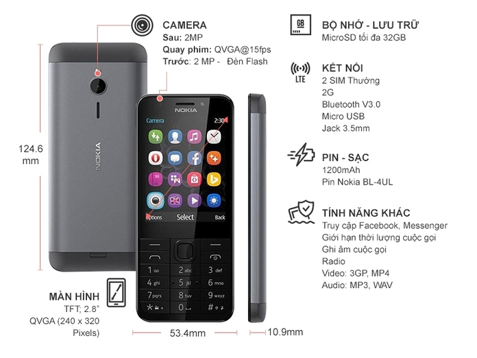 Nokia 230 Dual sim đen bạc chính hãng | nguyenkim.com