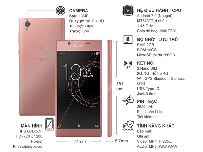 Sony Xperia L1 hồng chính hãng, giá tốt | nguyenkim.com