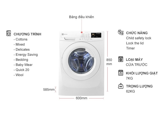Máy giặt Electrolux 7kg EWF80743 Giá Rẻ, Trả Góp 0% | nguyenkim.com
