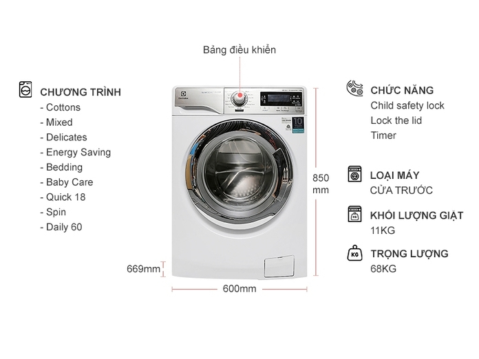 Máy Giặt Electrolux Inverter 10 Kg EWF14023 | Nguyễn Kim