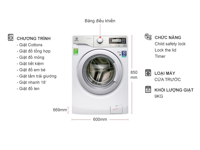 Máy Giặt Electrolux Inverter 9 Kg EWF12938 | Nguyễn Kim