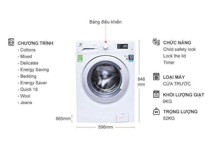 Máy giặt Electrolux EWF12942 chính hãng, giá rẻ, góp 0%