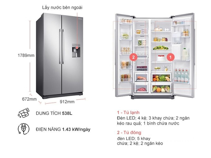 Tủ lạnh Samsung SBS RS52N3303SL giá hấp dẫn tại Nguyễn Kim