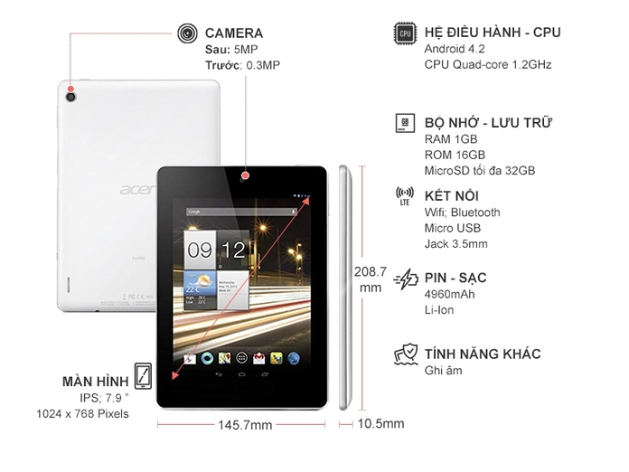 Máy tính bảng Acer Iconia A1-810 hậu mãi hấp dẫn tại nguyenkim.com