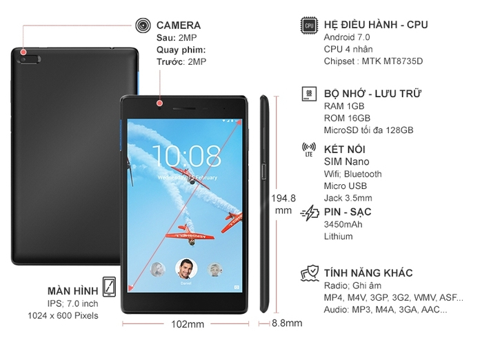 Lenovo Tab 7 TB-7304X (ZA330052VN) màu đen giá tốt tại Nguyễn Kim